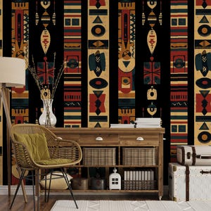 Ethnic African Motif Wallpaper, Authentic Black Wall Murals, Peel and ...