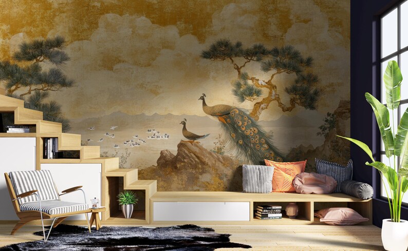 Vintage Chinoiserie Wallpaper Murals, Landscape Wallpaper,peel and ...