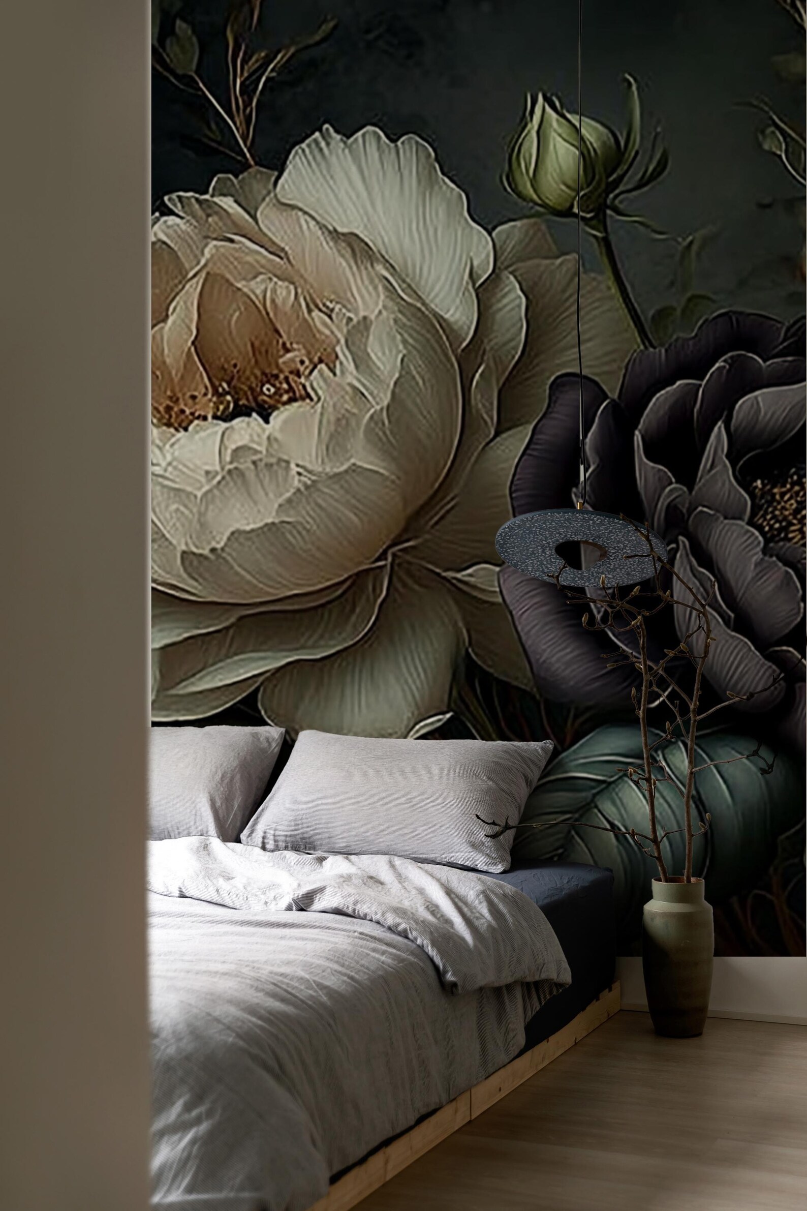 Dark Gothic Peony Floral Peel and Stick Wallpaper, Victorian Baroque ...