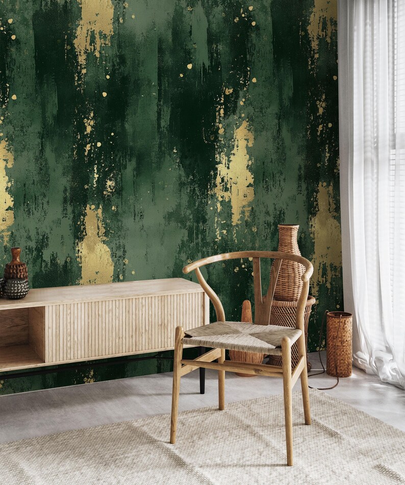Dark Green Marble Gold Effect Wallpaper: Luxury Concrete Bathroom Decor ...