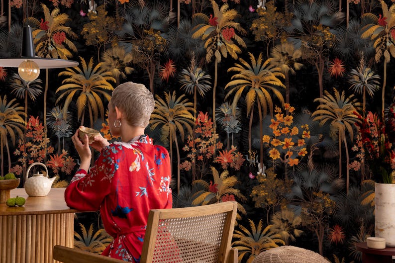 Mysterious Forest Dark Tropical Wallpaper, Peel Stick Mystic Botanic - Etsy