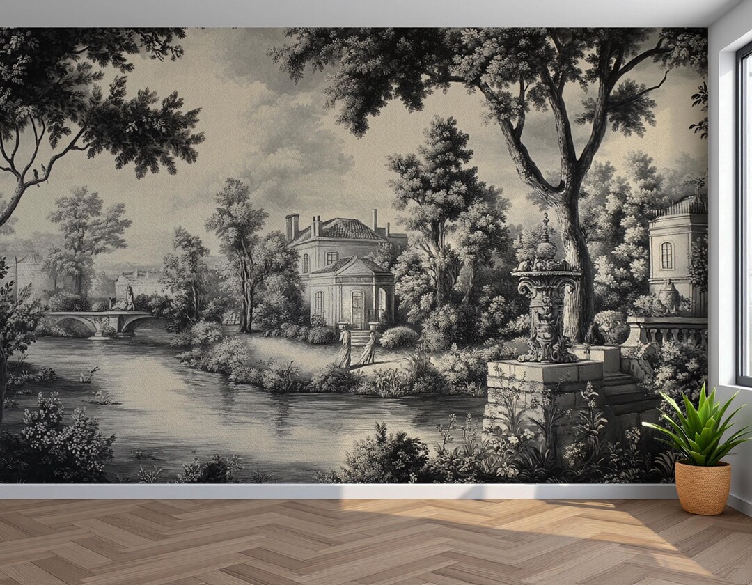 Vintage Parisian Landscape Wall Mural: Renaissance River Scene Peel and ...