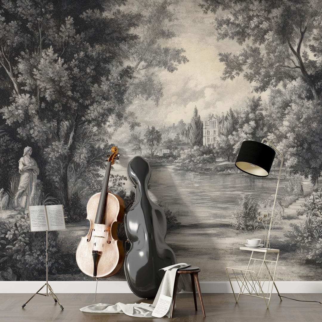 Vintage Garden Statues Wallpaper: Black and White Ancient Greek Mural ...