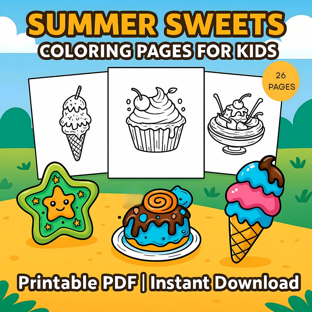 Summer Sweets Coloring Pages for Kids| Bold and Easy Coloring Book ...