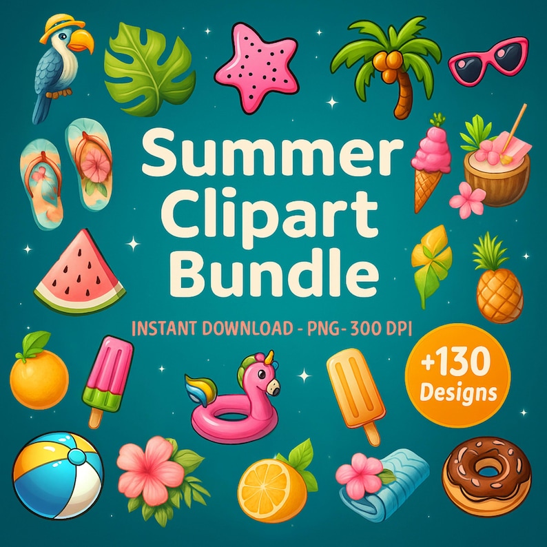 Summer Clipart Bundle, +130 Graphics, Summer Vacation Graphics, Ocean ...