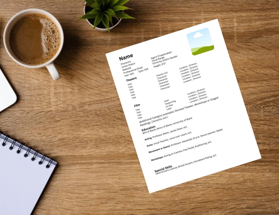 Basic Actor Resume Template for Theatre With Picture Canva - Etsy
