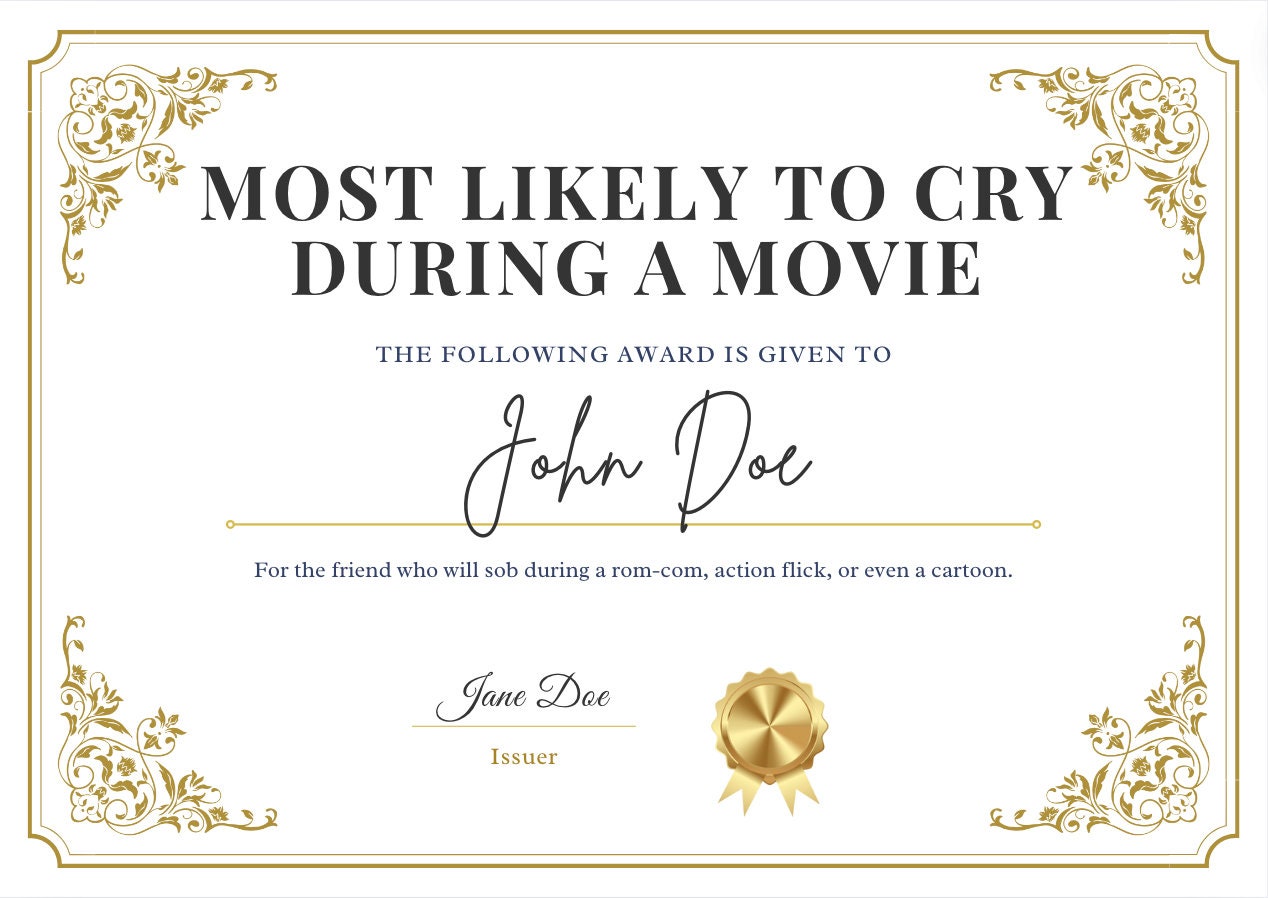 50 Funny Printable Awards for Friends | Funny Work Awards | Hilarious ...