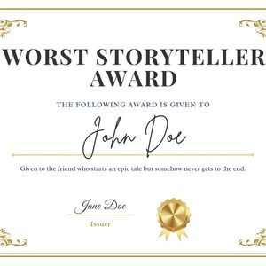 50 Funny Printable Awards for Friends | Funny Work Awards | Hilarious ...