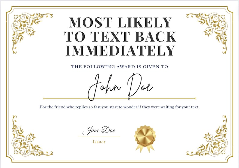 50 Funny Printable Awards for Friends | Funny Work Awards | Hilarious ...