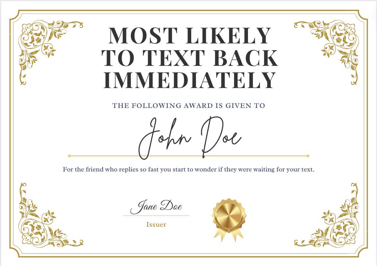 50 Funny Printable Awards for Friends | Funny Work Awards | Hilarious ...