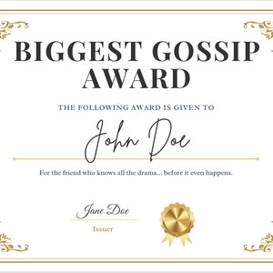 50 Funny Printable Awards for Friends | Funny Work Awards | Hilarious ...