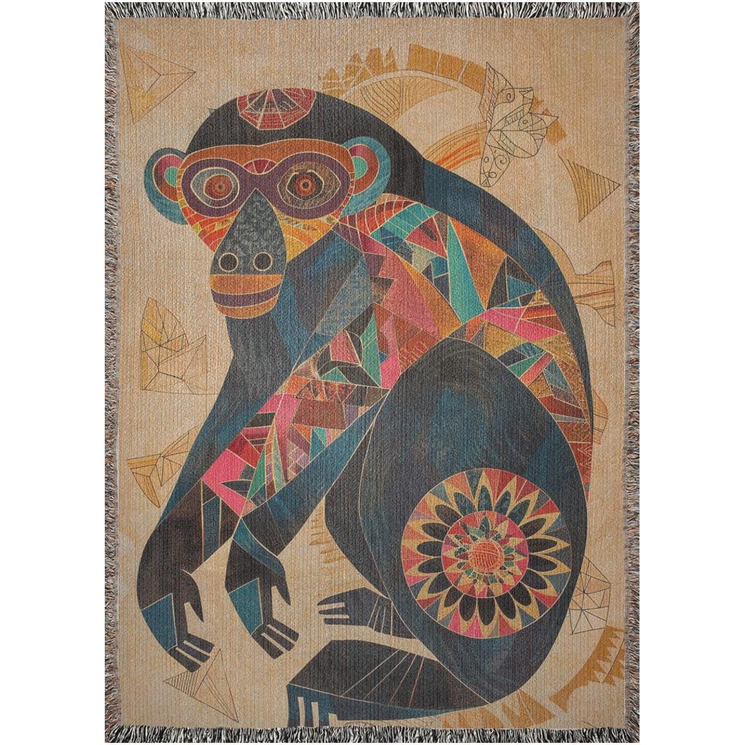 Monkey Jim Cozy Cotton Woven Throw Artwork, Woven Into Luxury - Etsy