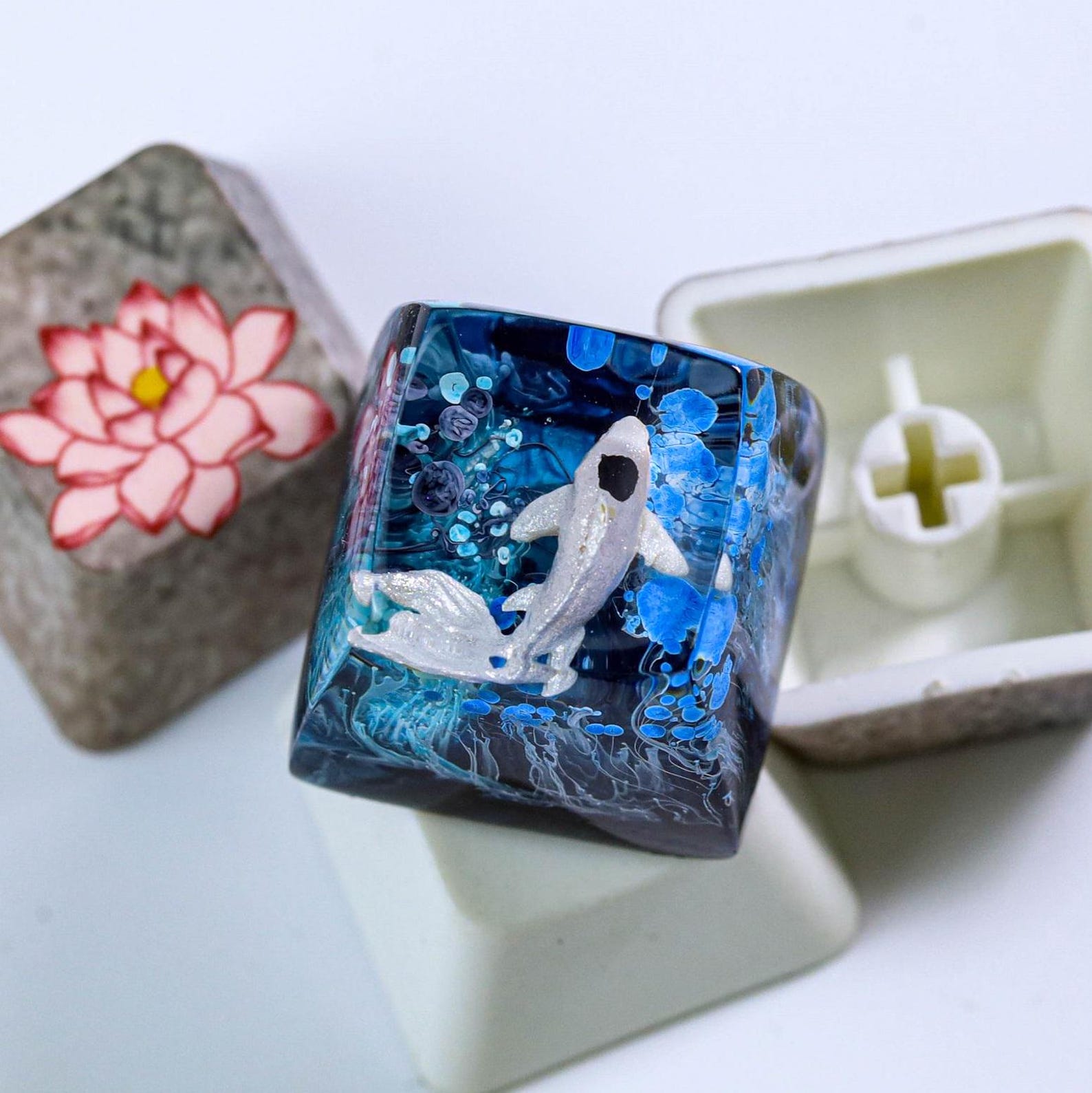 Blue Koi Keycaps for Custom Keyboard Resin Artisan Keycap for Cherry MX ...