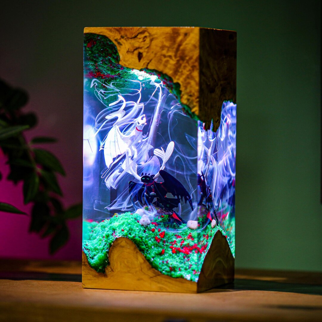 Custom Toothless and Light Fu.ry Resin Epoxy Lamp, HTTYD Night Light ...