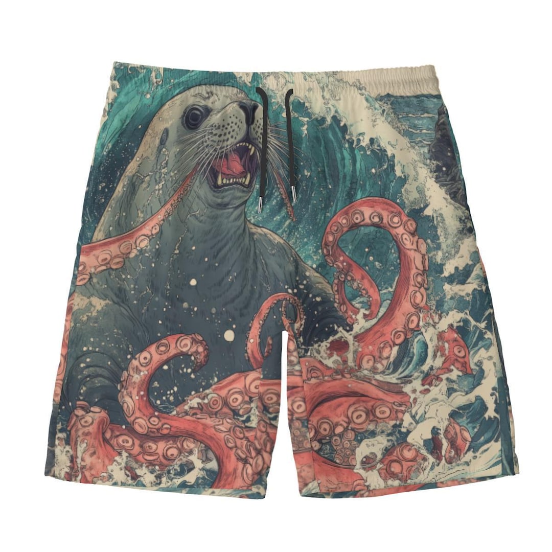 Anime Seal Kraken Kaiju Yokai Swim Shorts | Colorful Edo Japan Yokai ...