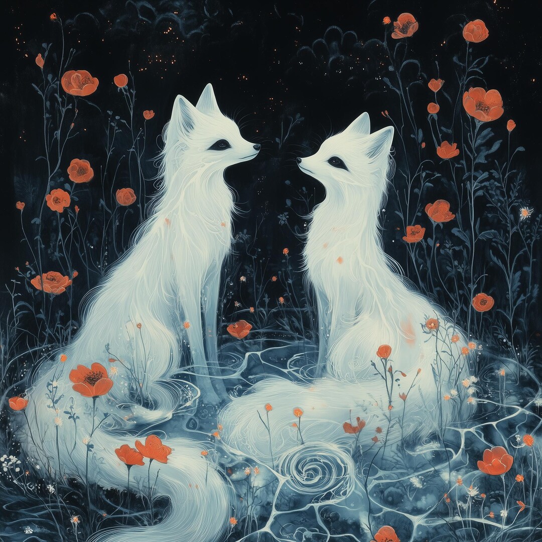 Dark Fox Ghost Spirit Floral Yokai Lake of Lake Woods Night Unisex Tee ...