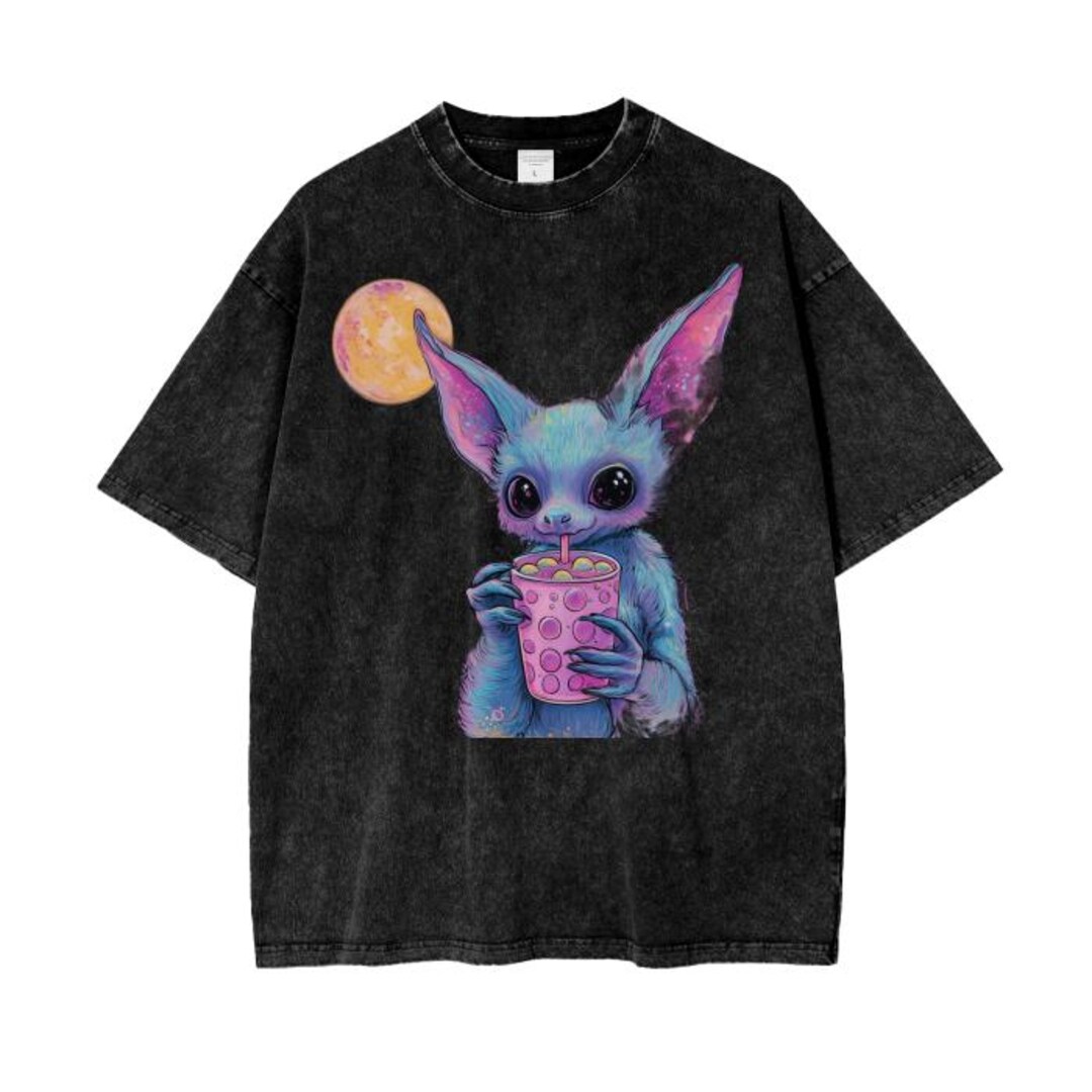 Long Eared UV Pastel Chibi Goth Boba Tea Bat Full Moon Lavender Pink ...