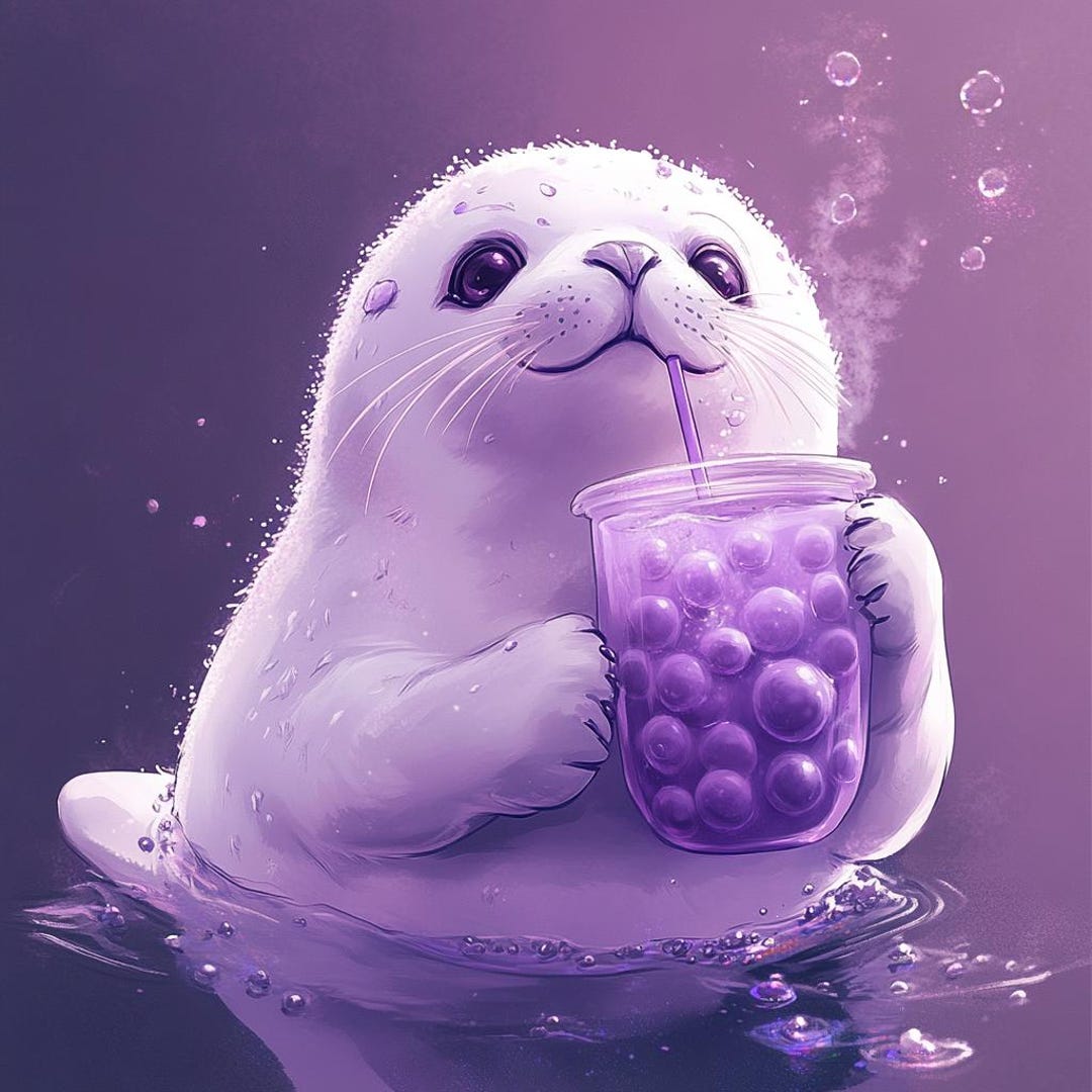 Purple Boba White Harp Seal Pup Bubble Tea Unisex Tee- - Etsy