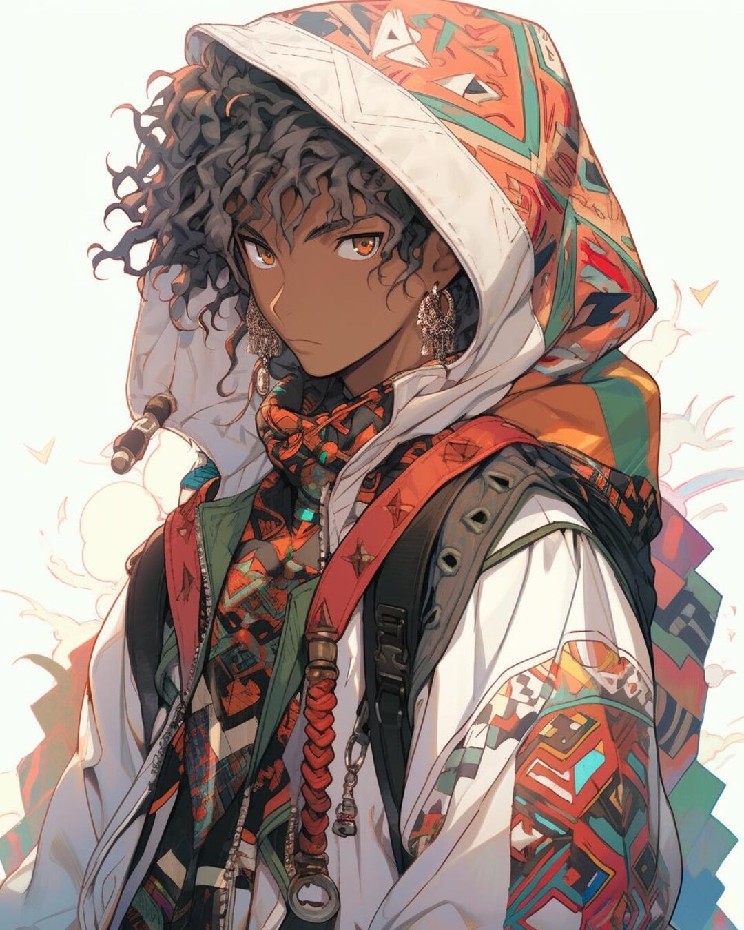 Hooded Anime Gypsy Man Tan Curly Hair Steam Punk Futuristic Unisex Tee ...