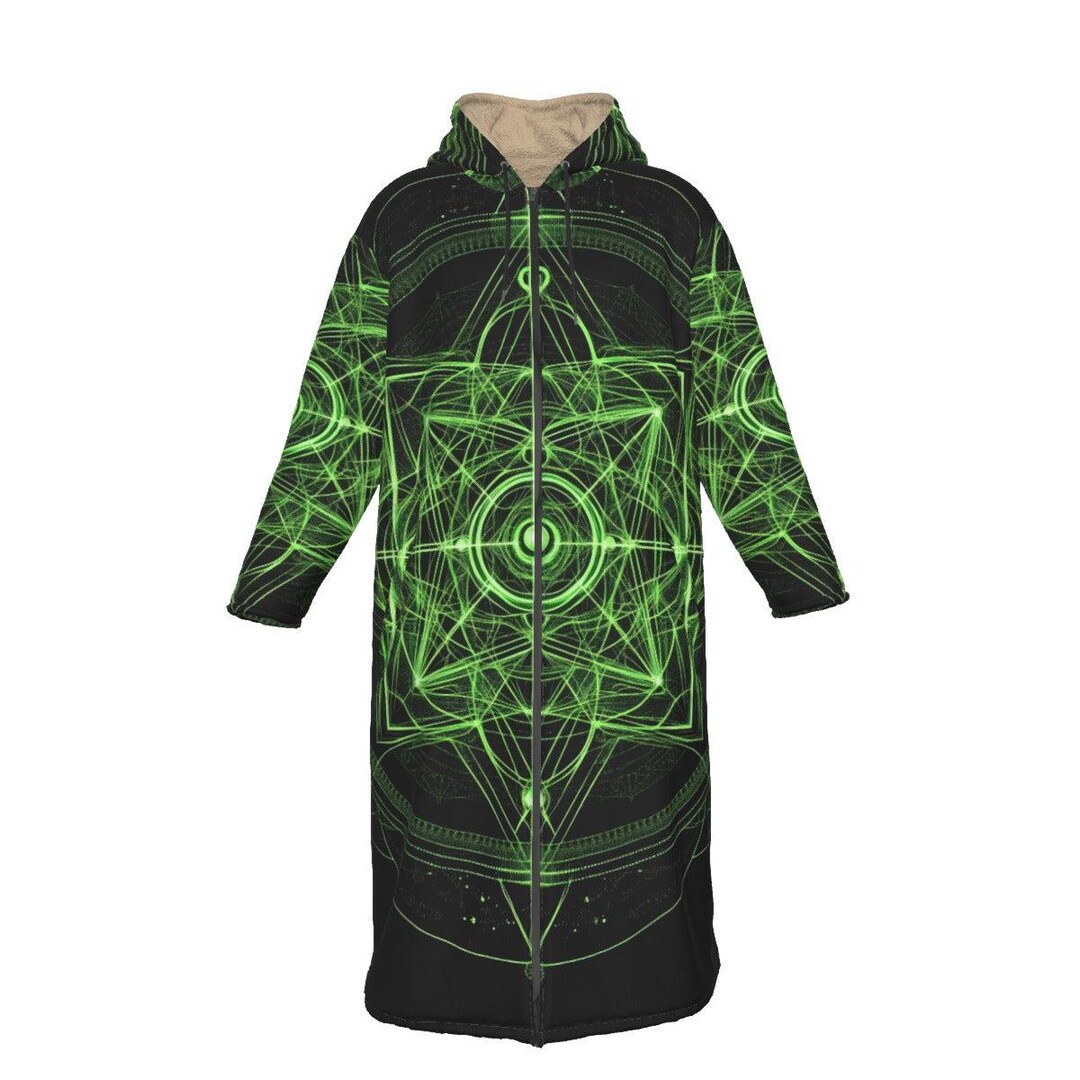 Lime Neon Green Heart Chakra Wizard Shaman Fleece Festival Cloak Zip ...