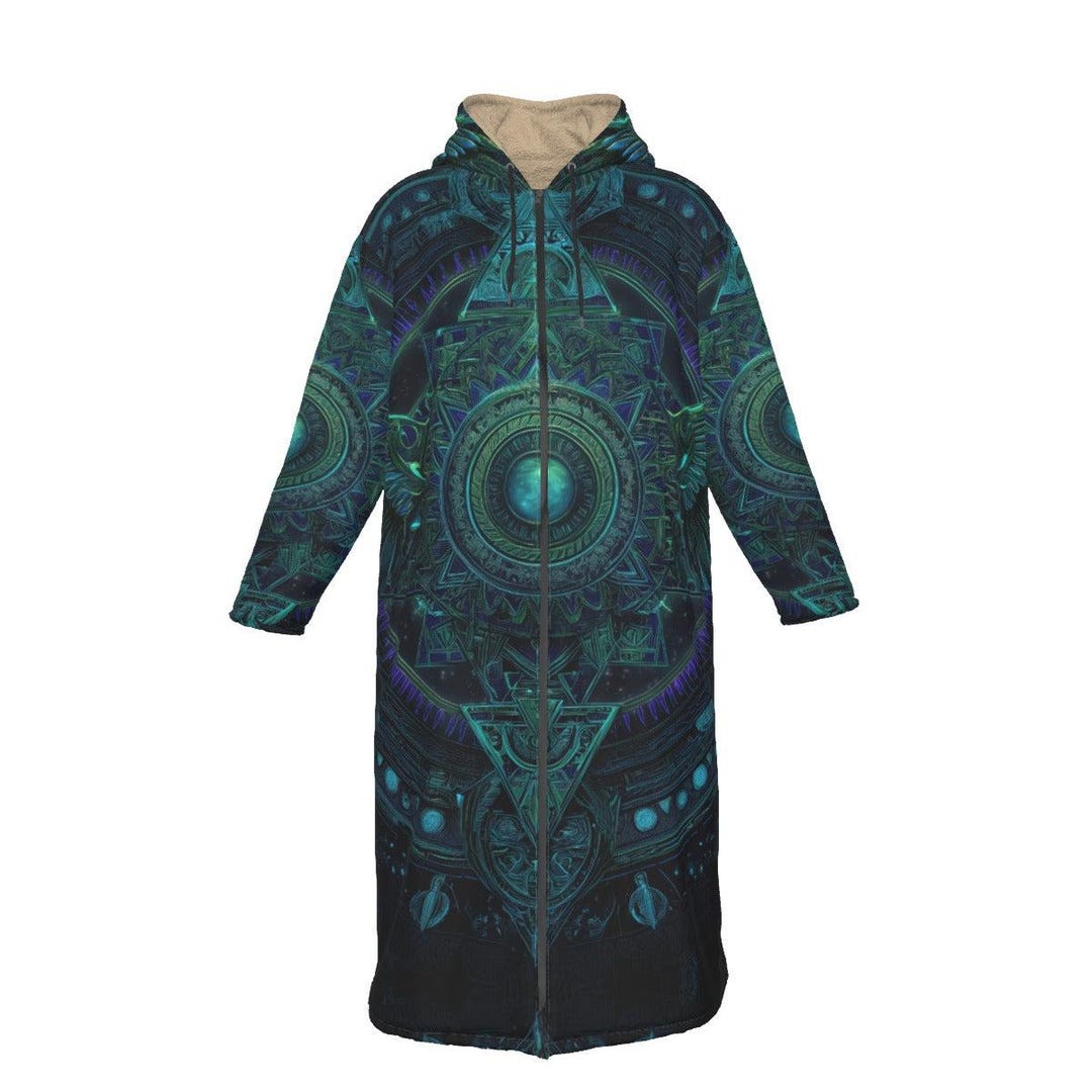 Teal Space Traveler Chakra Mandala Wizard Festival Long Jacket Cloak ...