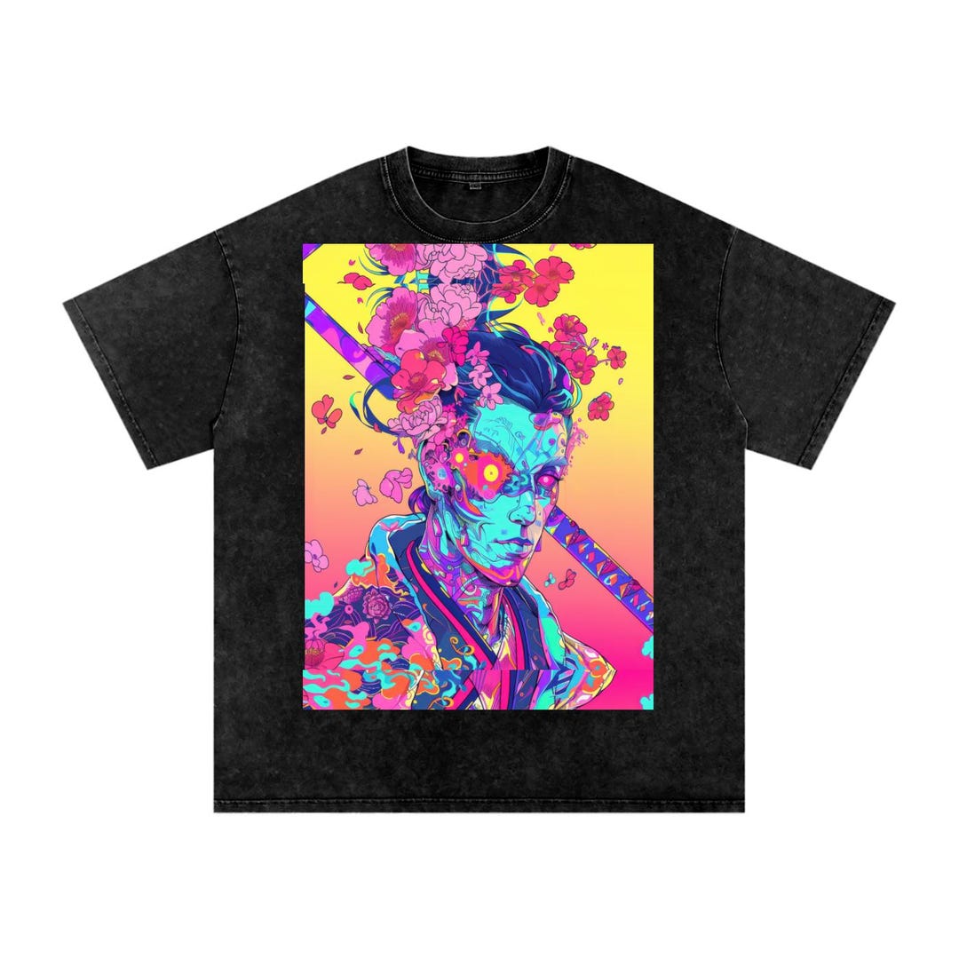 Avant Ombre Floral Samurai Cherry Blossoms Unisex Tee Snow Washed ...