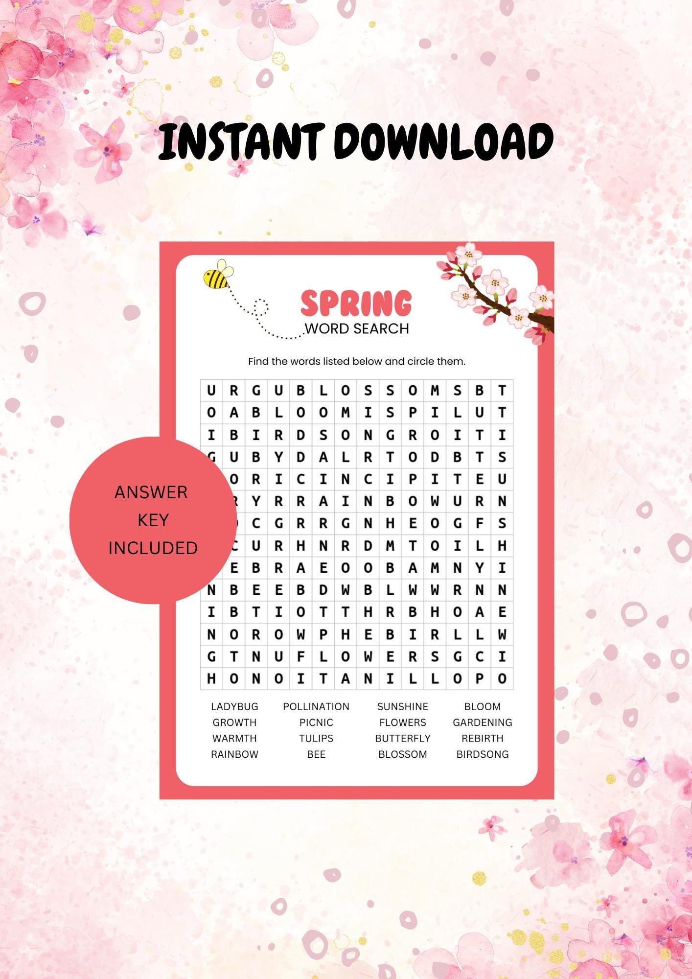 Spring Word Search, Spring Word Search, Printable Spring Season Word ...