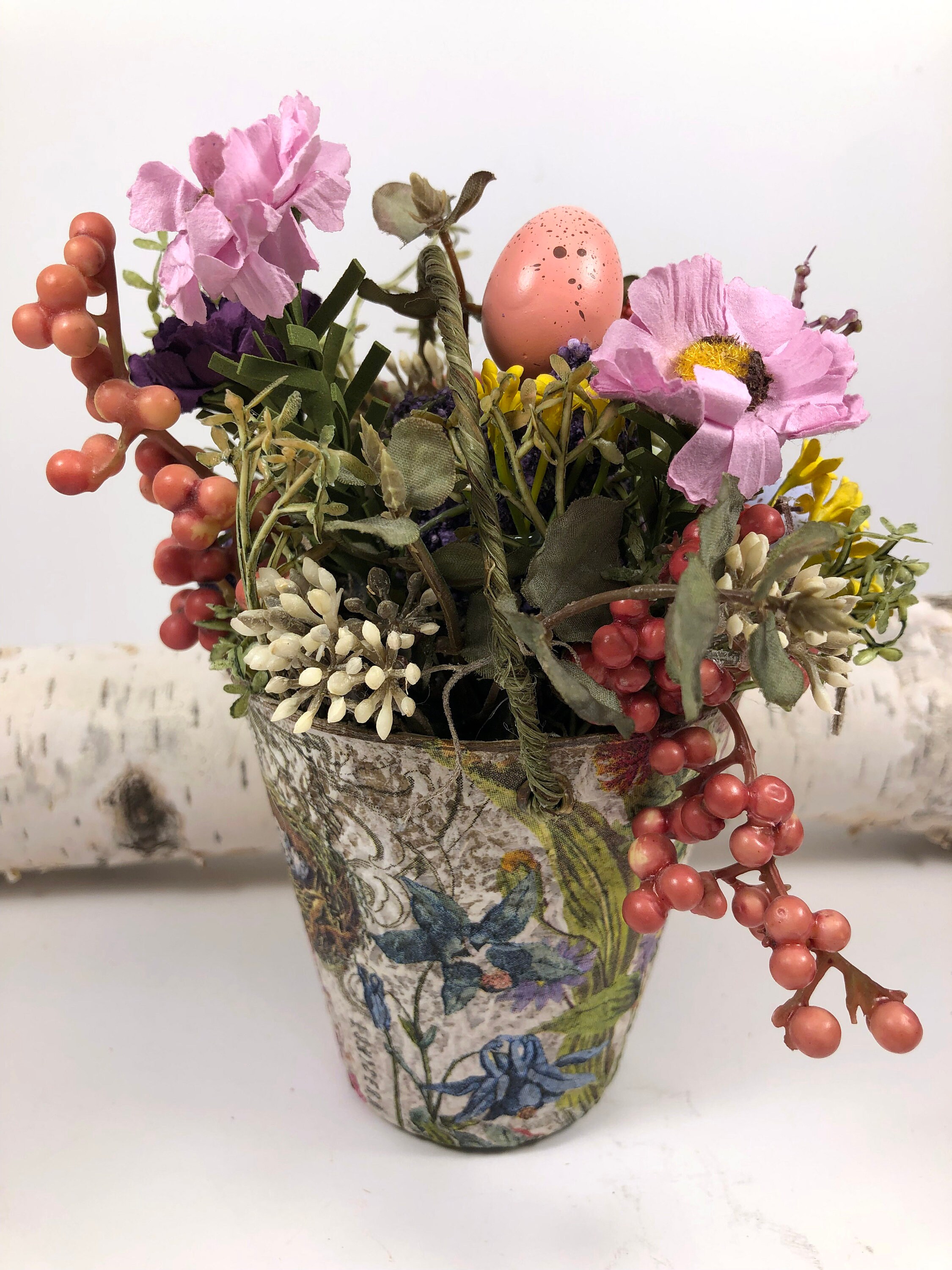Whimsical Spring Floral Peat Pot Easter Table Decoración - Etsy España