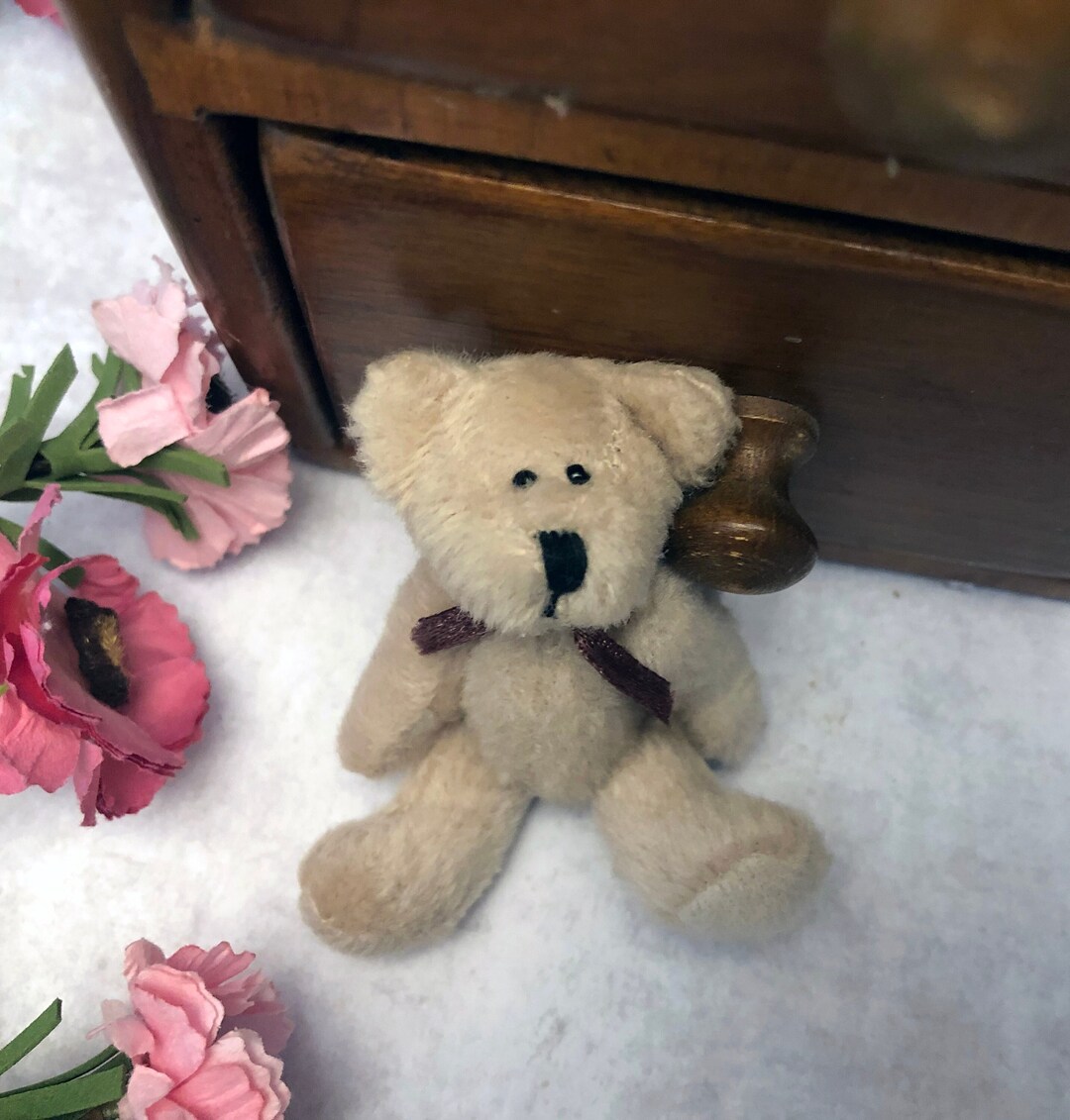 Tiny Plush Teddy Bears Jointed Miniature Dollhouse Collectable Bear ...