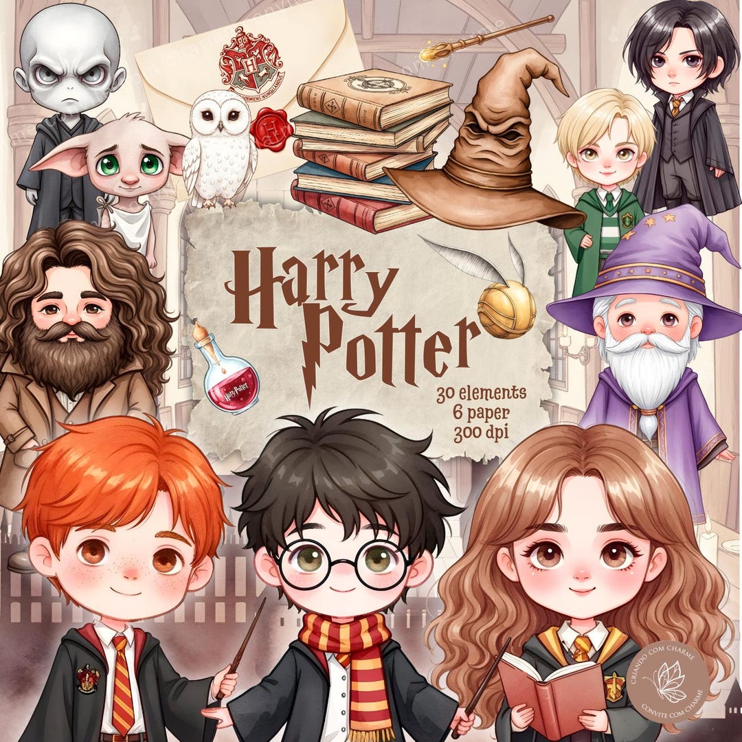 Watercolor Harry Potter Digital Clipart Kit – 30 Elements & 6 ...