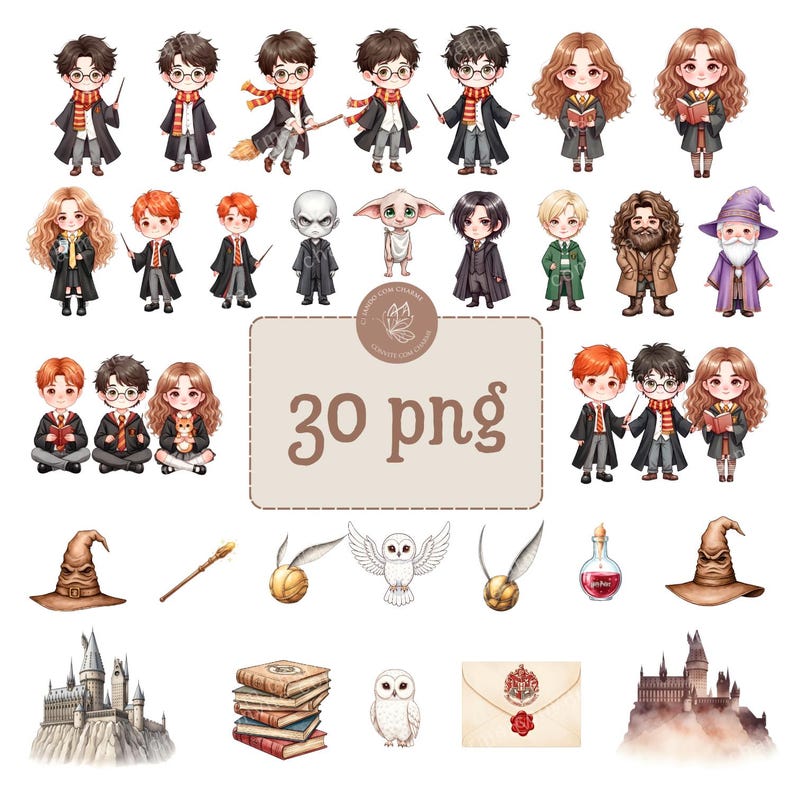Watercolor Harry Potter Digital Clipart Kit – 30 Elements & 6 ...