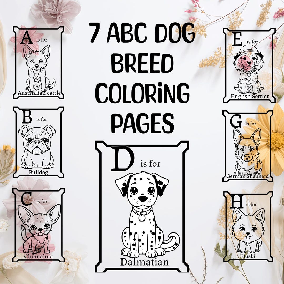 ABC Coloring Pages, Dog Coloring Pages, Cute Dog to Color for Kids - Etsy