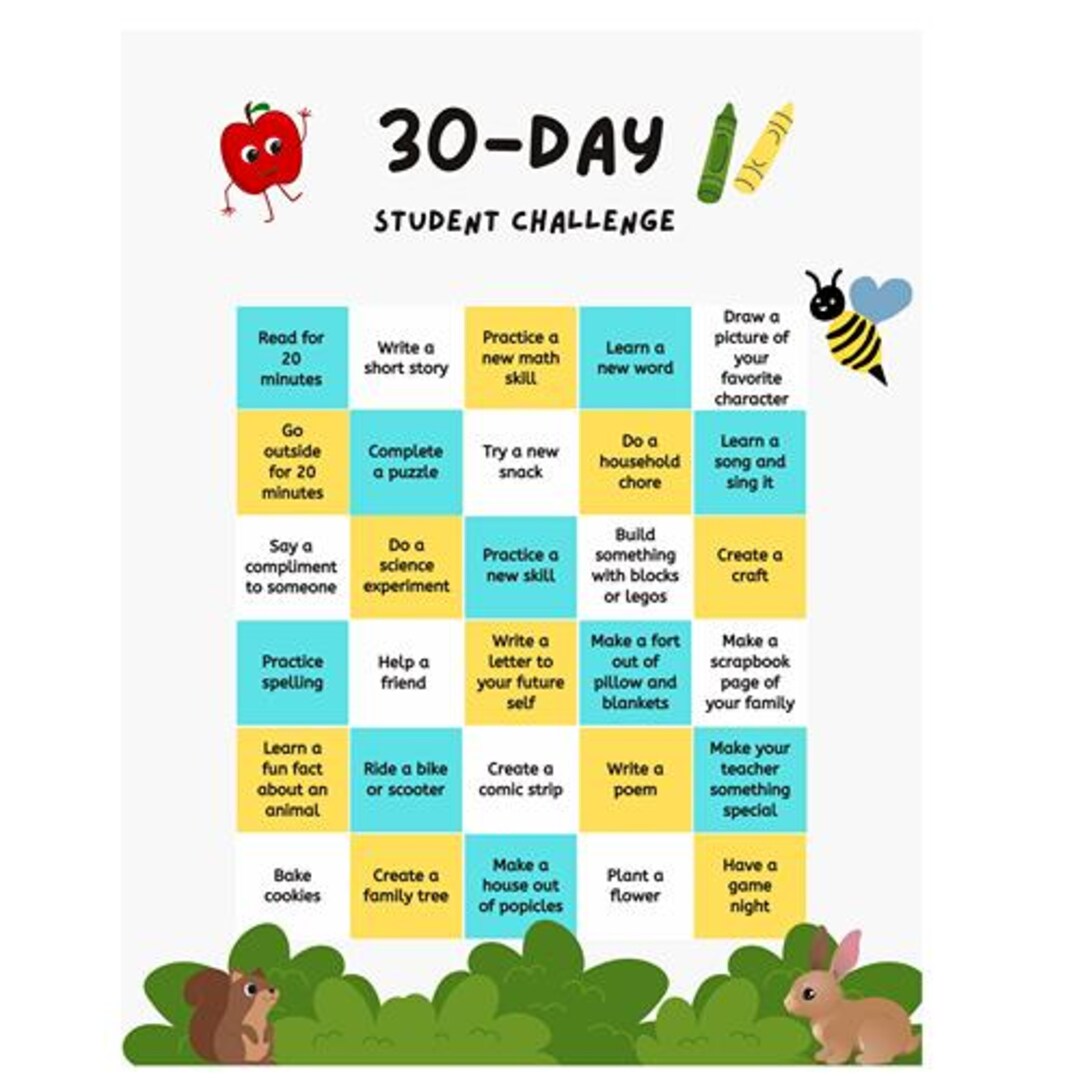 30 Day Challenge for Students, Digital Challenge for Children - Etsy