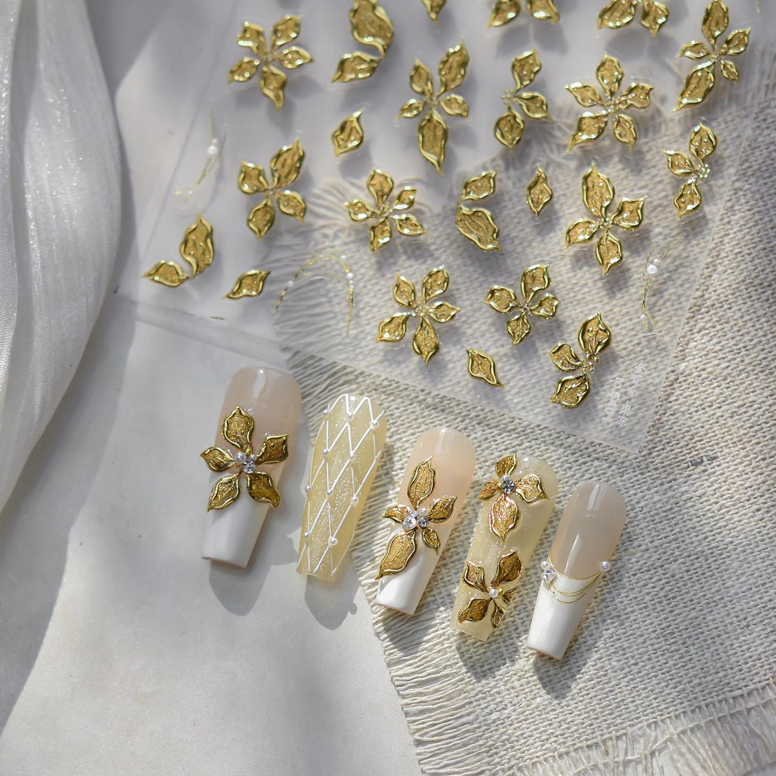 Embossed Gold Nail Stickers Lily Design | Delicate Metallic Nail Decals ...