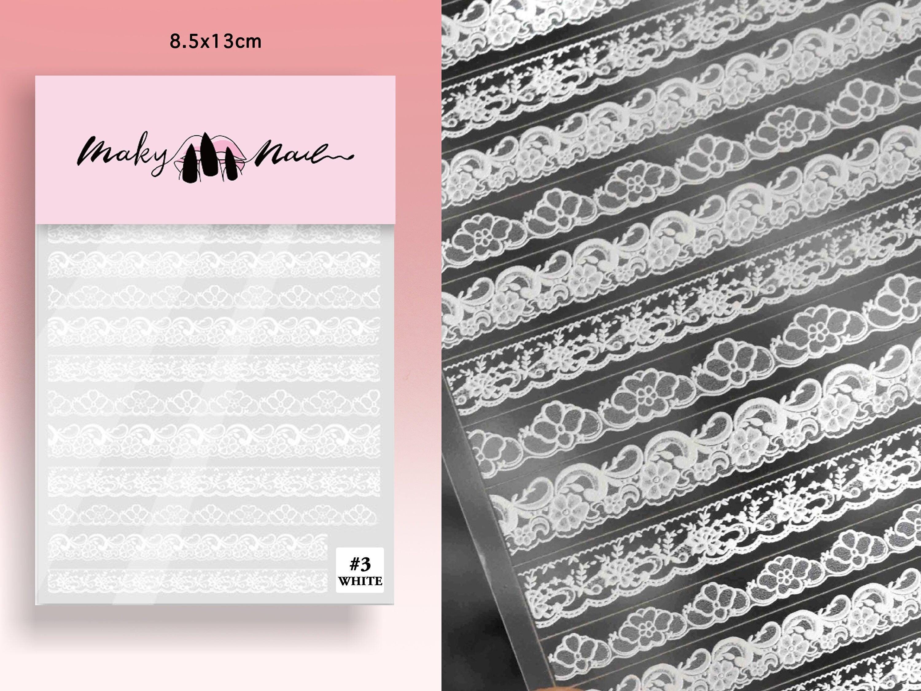 Wedding Bride Lace Nail Sticker Black White Ultra Thin Laces Peel off ...