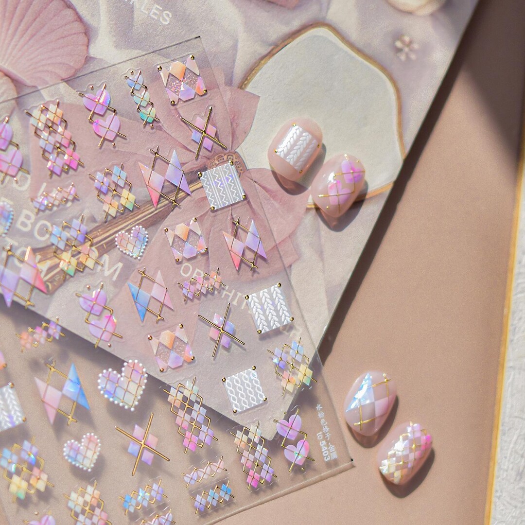Watercolor Plaid Nail Decals: Gold Foil Ombre Stickers - Etsy