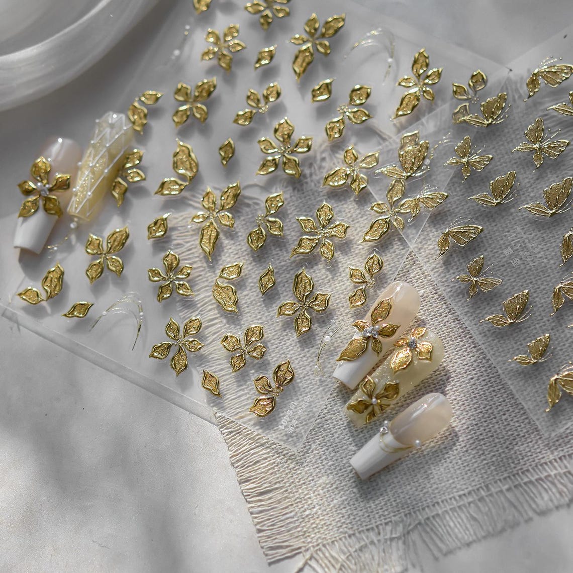 Embossed Gold Nail Stickers Lily Design | Delicate Metallic Nail Decals ...