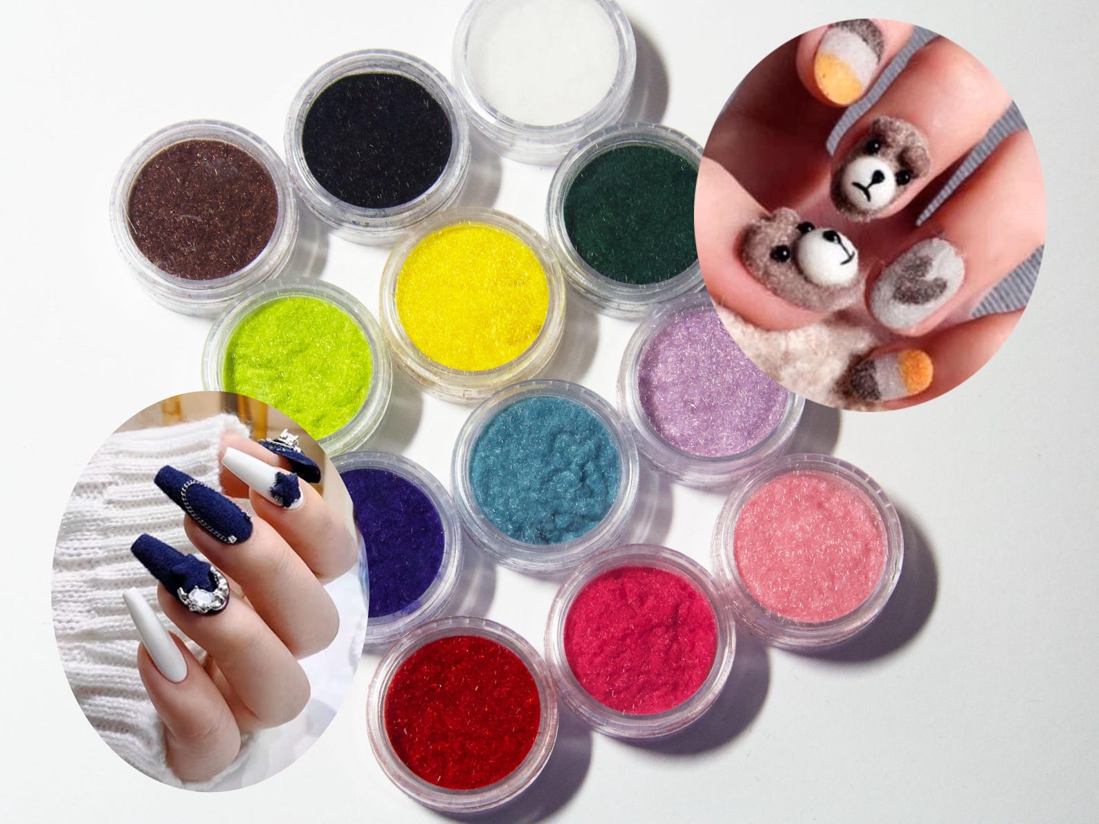 12 Cases of Fluffy Velvet Flocking Powder for Nail Art Winter Manicure ...