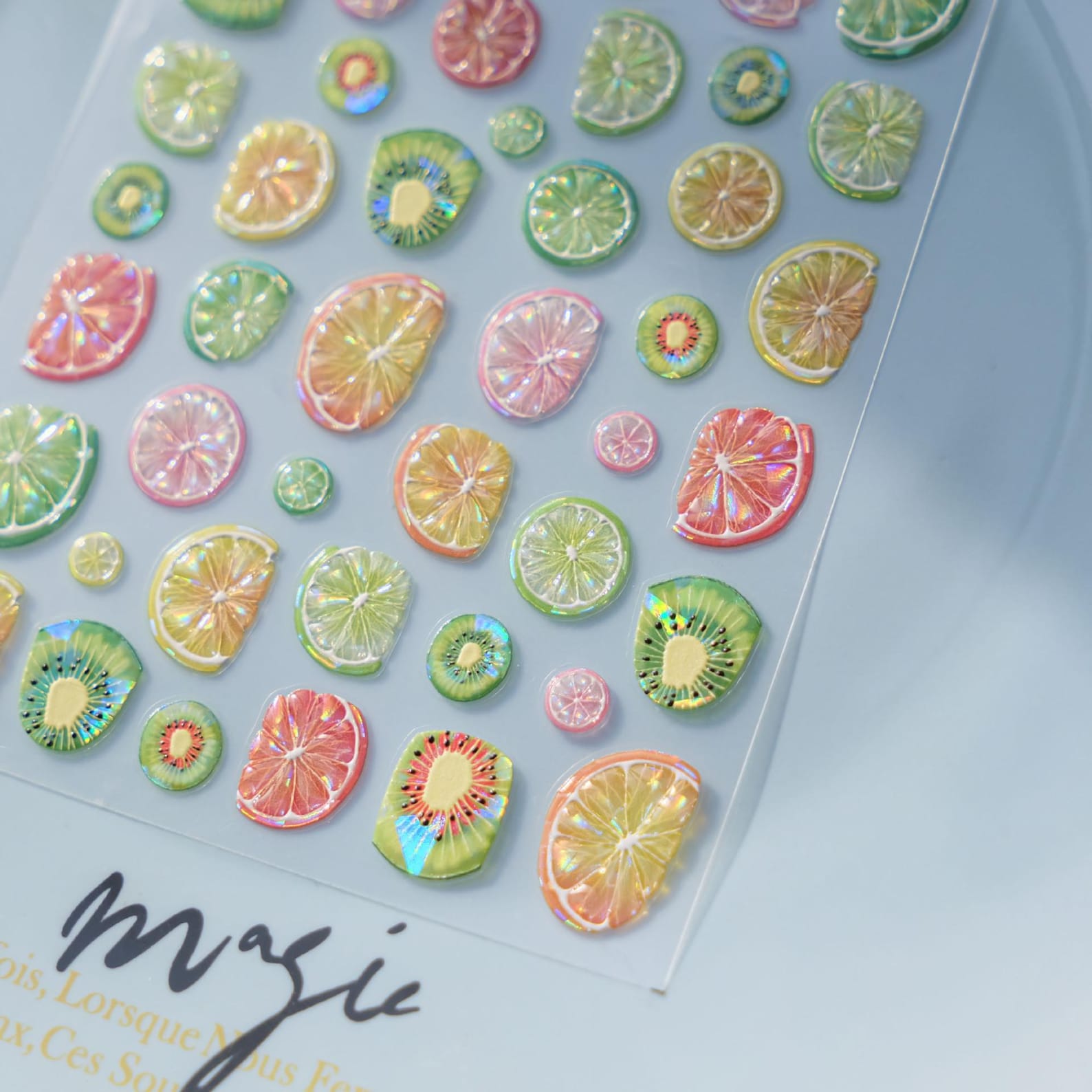 3D Juicy Embossed Iridescent Lemon Lime Orange Kiwi Grape Fruit Nail ...