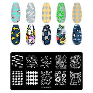 Houndstooth Distorted Plaid Patterns Nail Art Stamping Template Plates ...