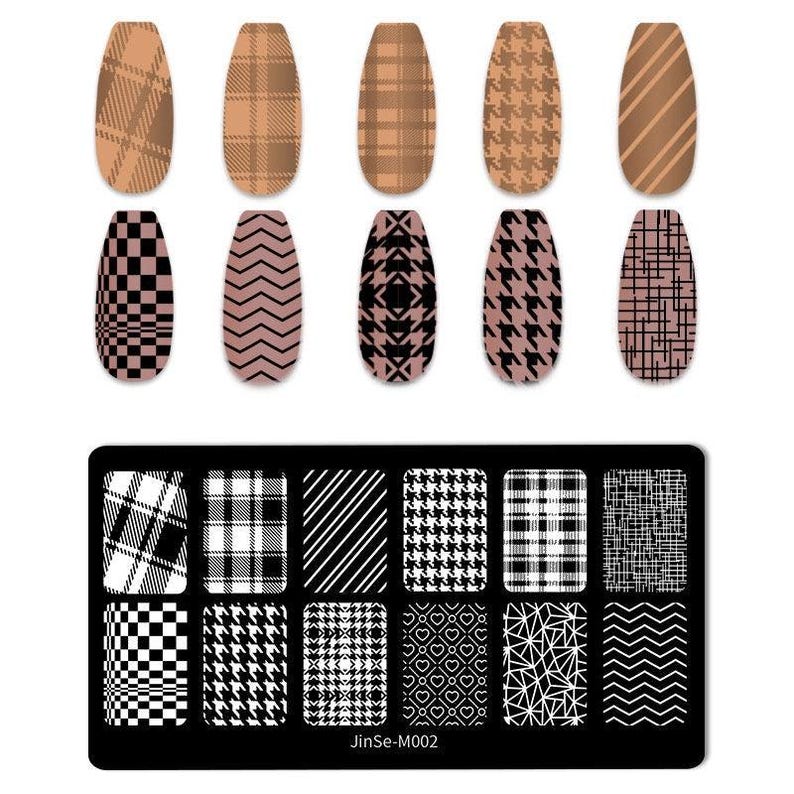 Houndstooth Distorted Plaid Patterns Nail Art Stamping Template Plates ...
