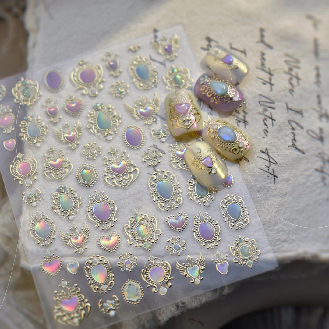 Iridescent Opal Nail Stickers: Gold Baroque Gemstone 3D Art - Etsy