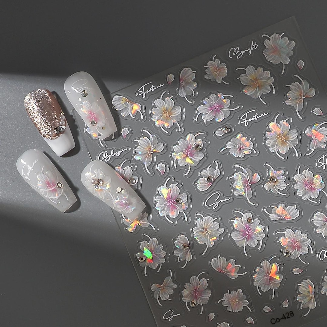 3D Sakura Pearl Nail Stickers: Embossed Cherry Blossom Decals - Etsy