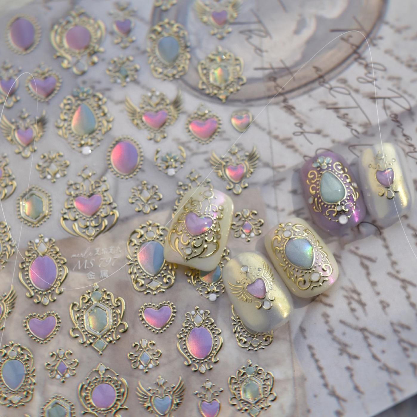 Iridescent Opal Nail Stickers: Gold Baroque Gemstone 3D Art - Etsy