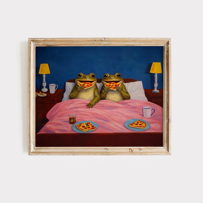 Frogs Eating Pizza Print,dopamine Decor, Maximalist Wall Art Homebody ...