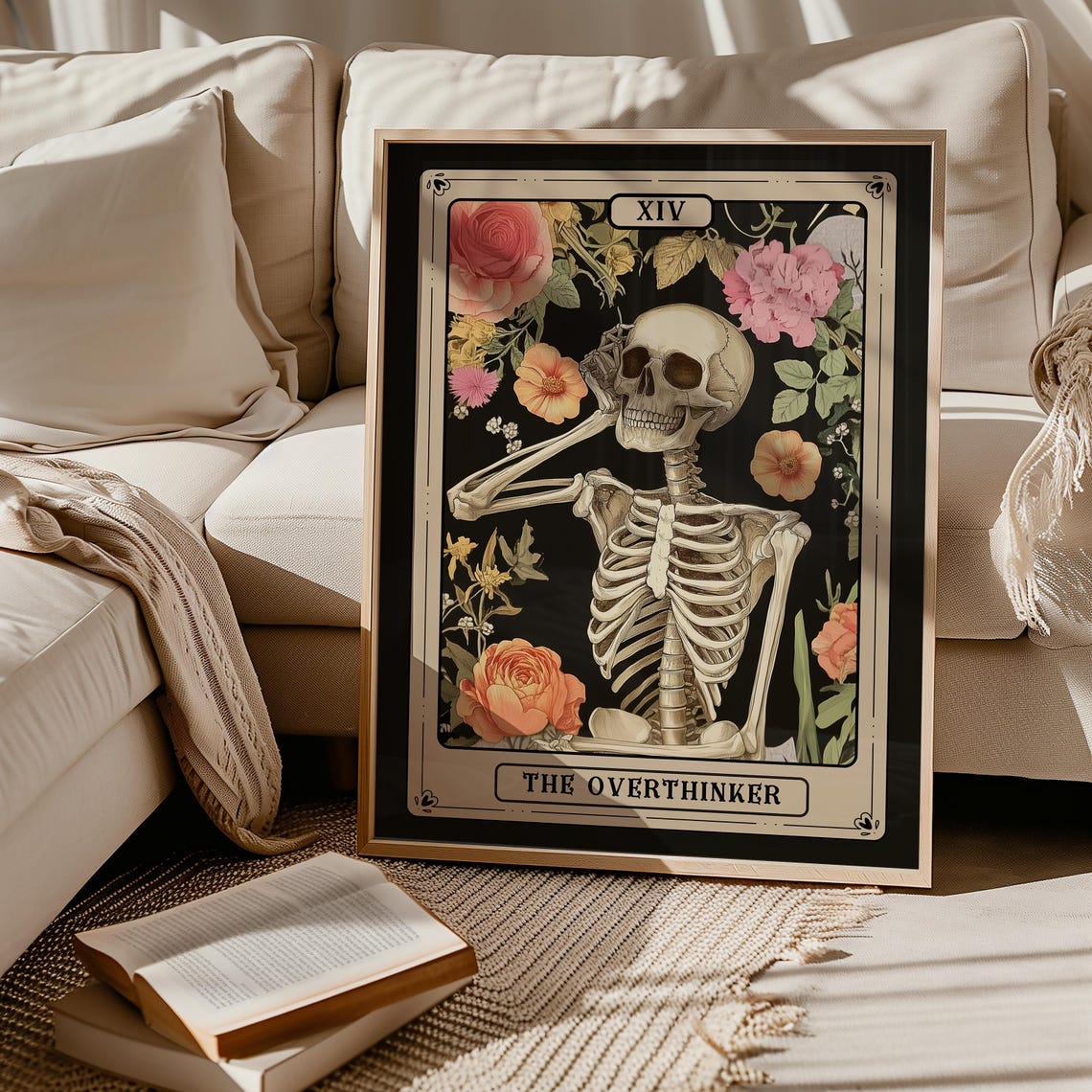 Overthinker Tarot Card Print, Skeleton Wall Art, Dark Academia Mental ...