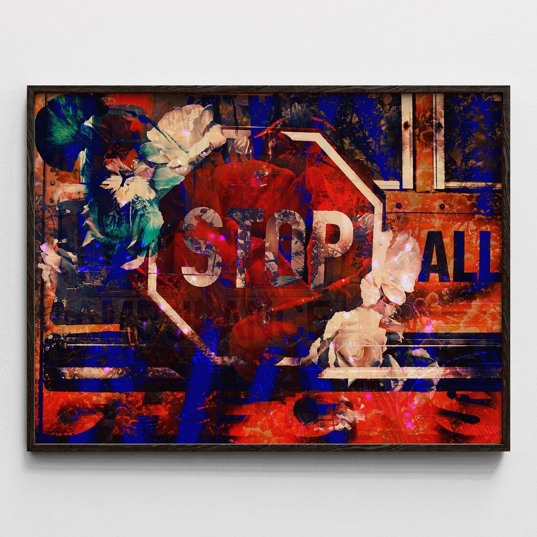 Colorful Pop Art Print, Stop Sign, Maximalist Wall Art, Red and White ...