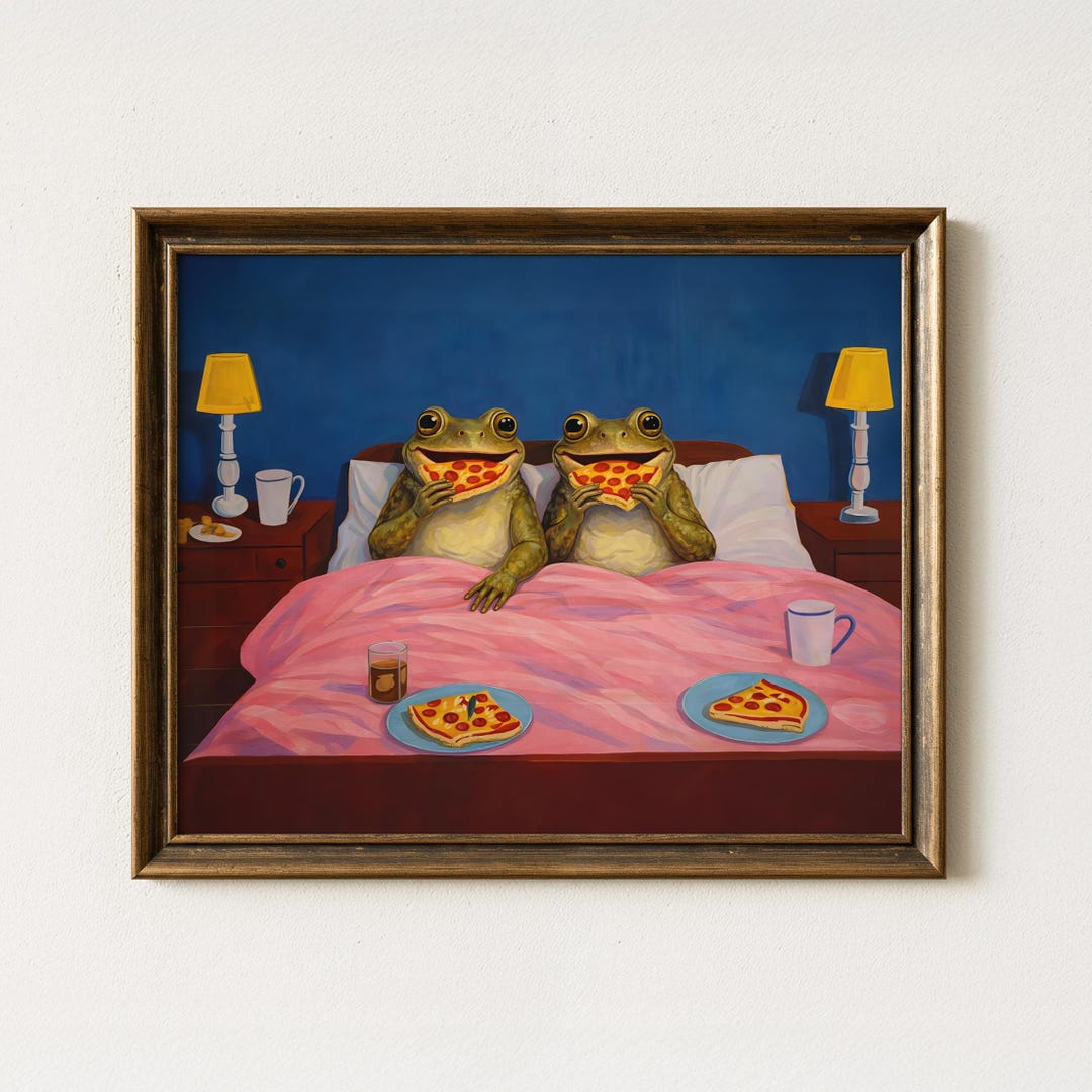 Frogs Eating Pizza Print,dopamine Decor, Maximalist Wall Art Homebody ...