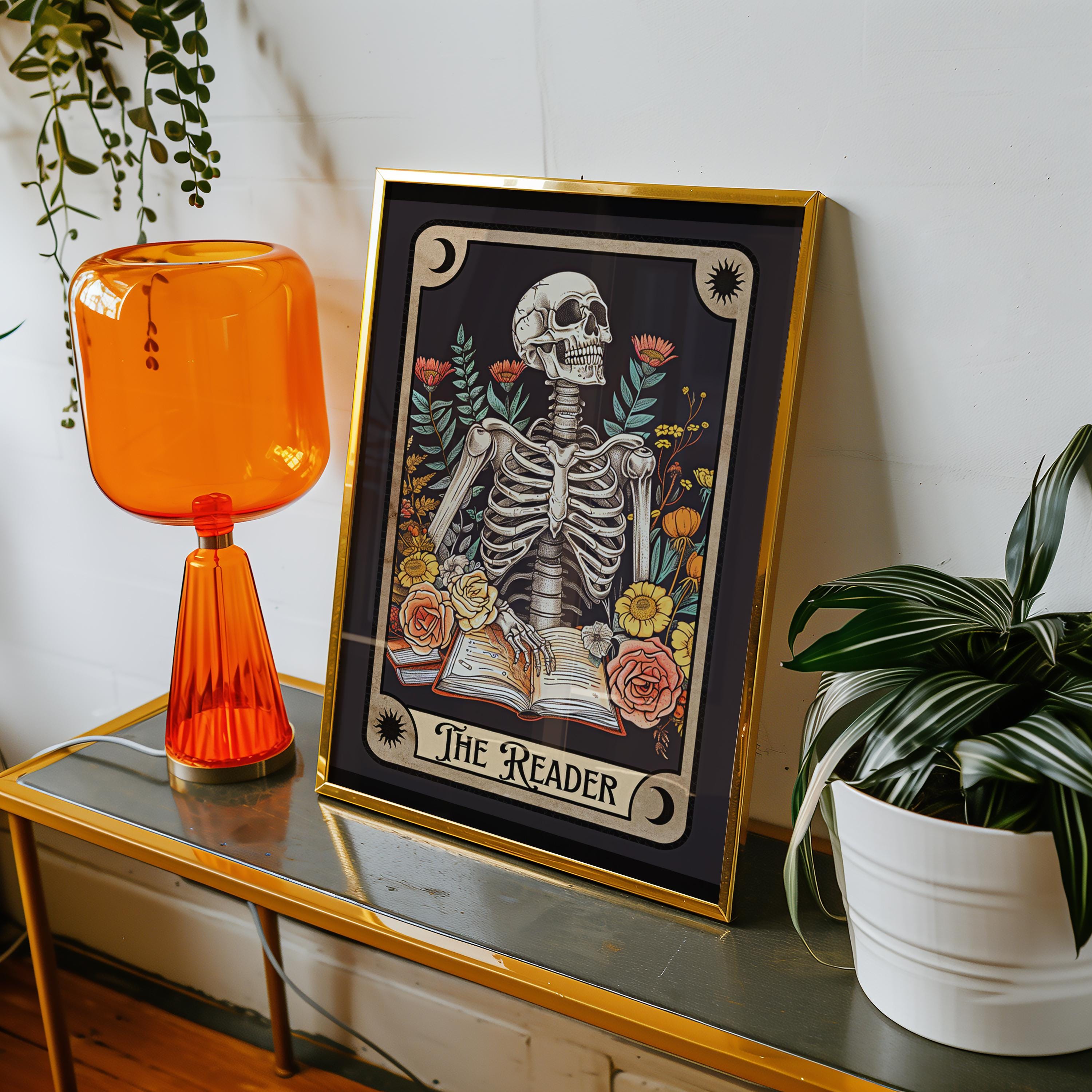 The Reader Tarot Art Print,skeleton Reader Tarot Card Wall Art, Book ...