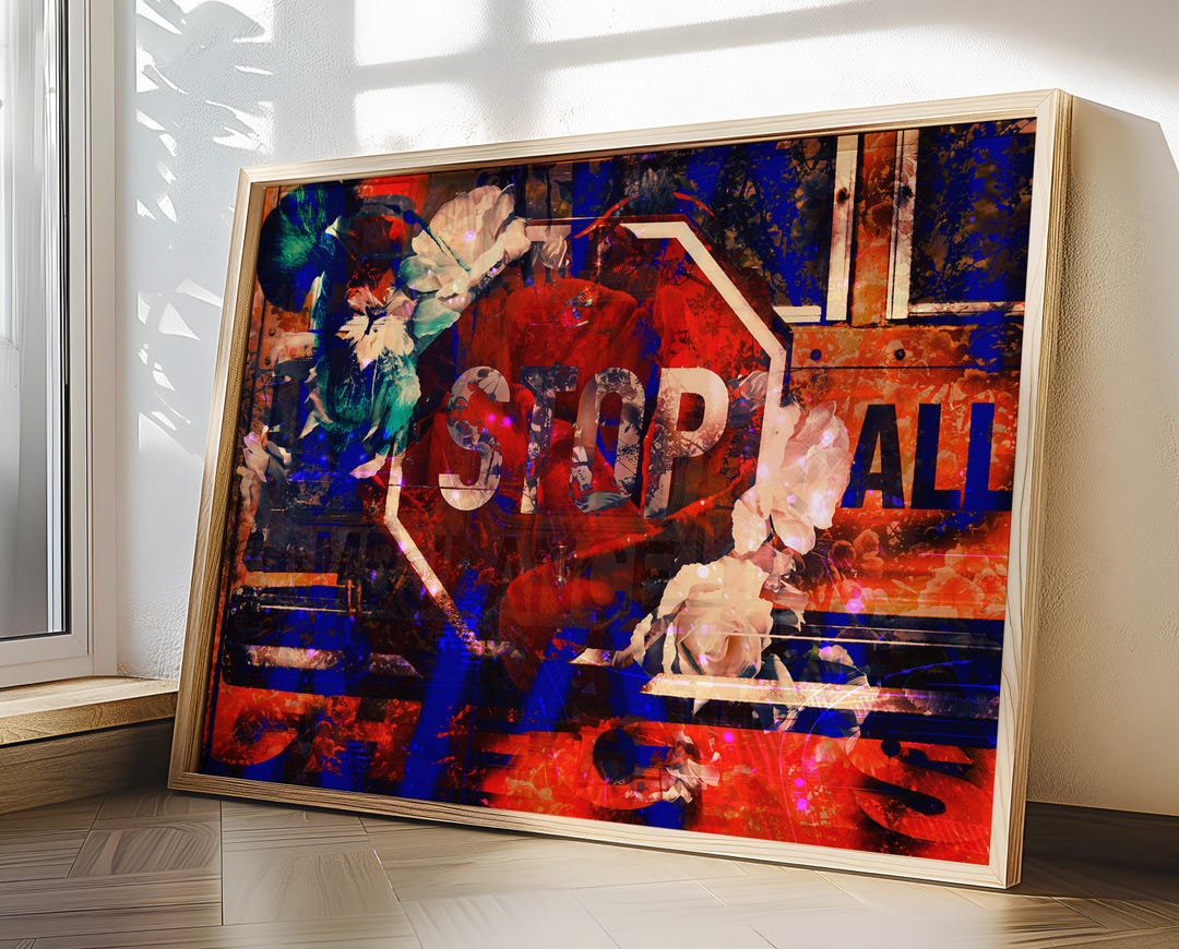 College Dorm Room Poster, Mixed Media, Pop Art, Stop Sign, Maximalist ...